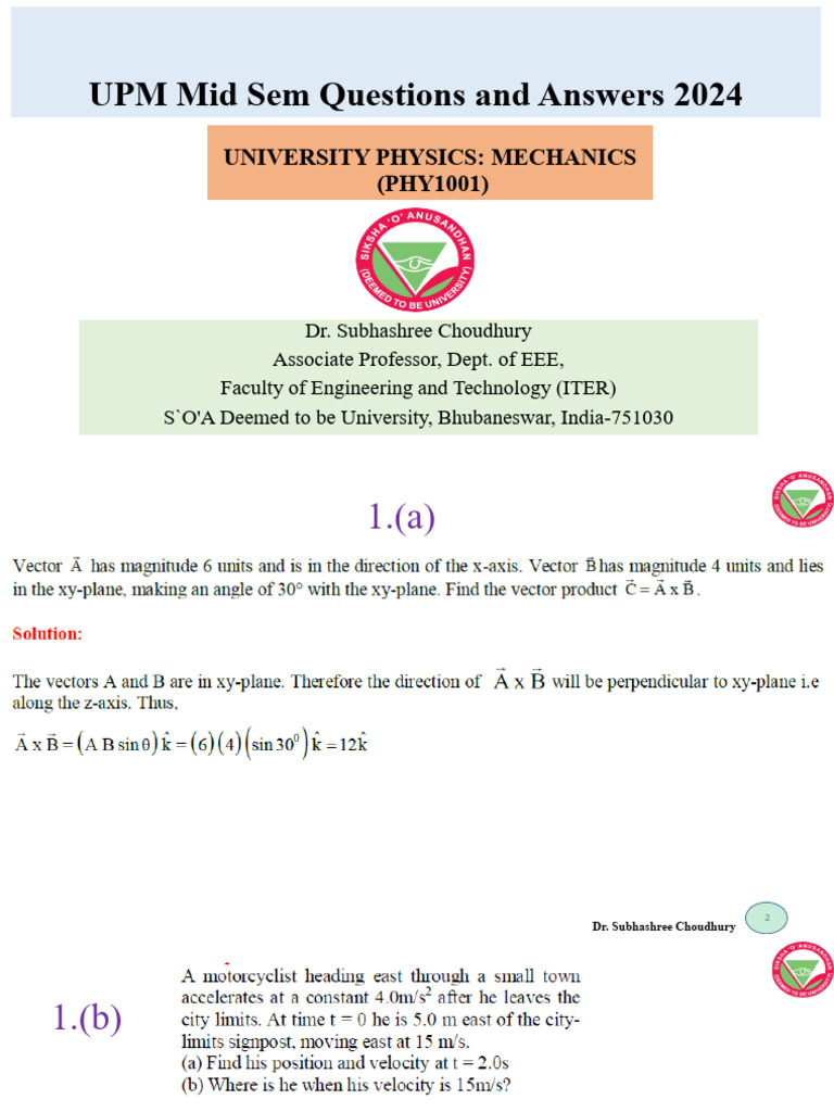 UPM Mid Sem Q and A-2024 | PDF | Force | Velocity