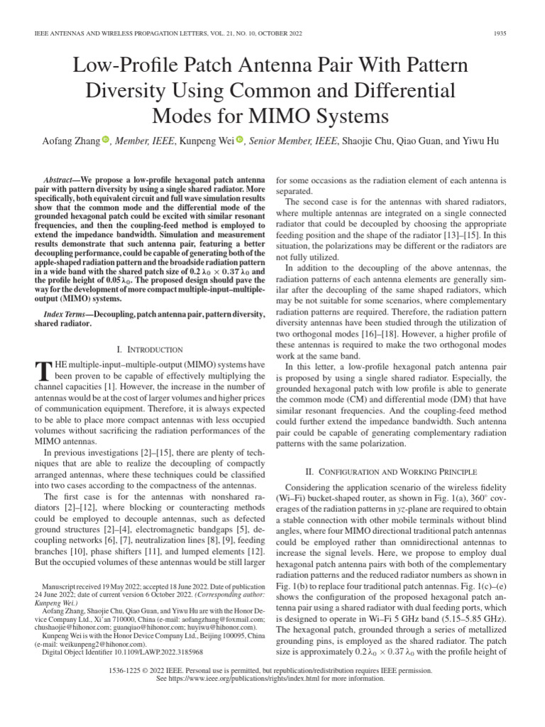 5.Low-Profile Patch Antenna Pair With Pattern Diversity Using Common ...