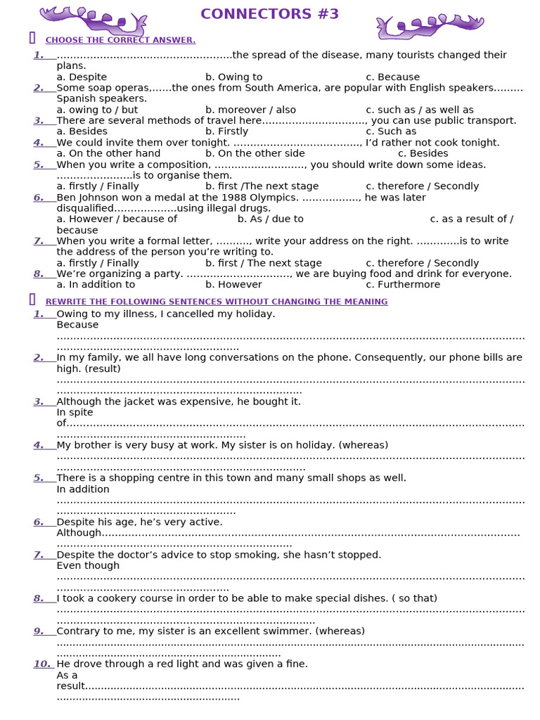 English Grammar Connectors Exercises | PDF
