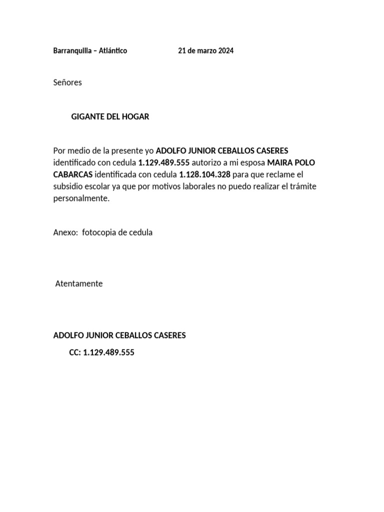 Carta de Comfamiliar | PDF