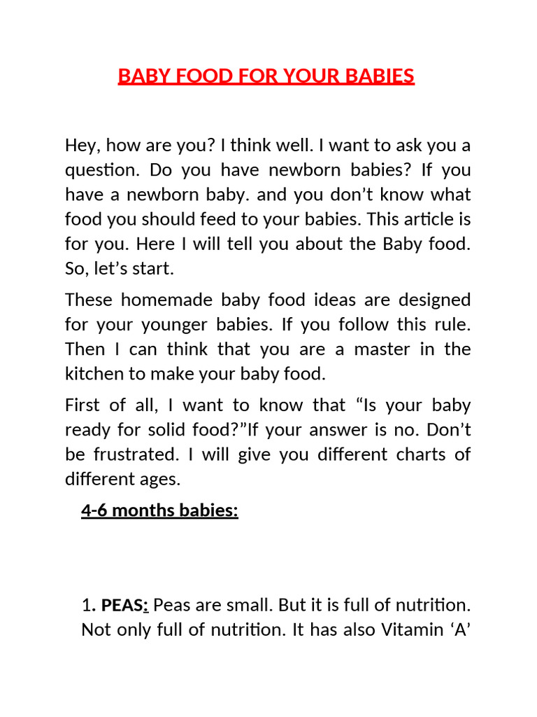 Essential Baby Food Guide | PDF | Foods | Vegetables