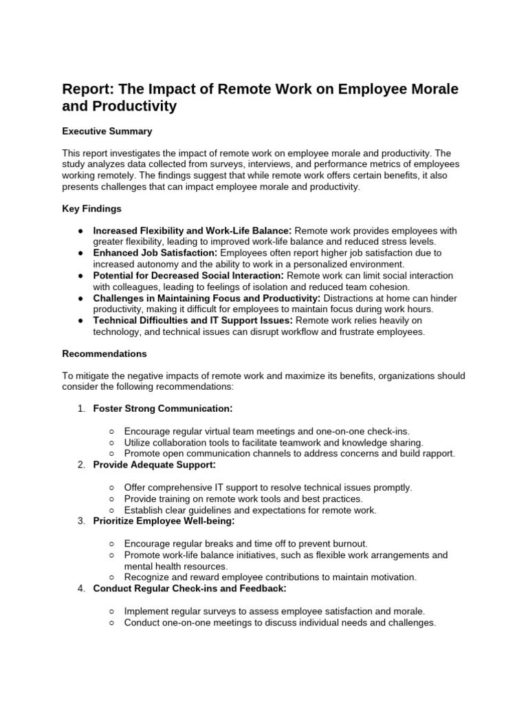 Remote Work's Effects on Morale & Productivity | PDF | Employment ...