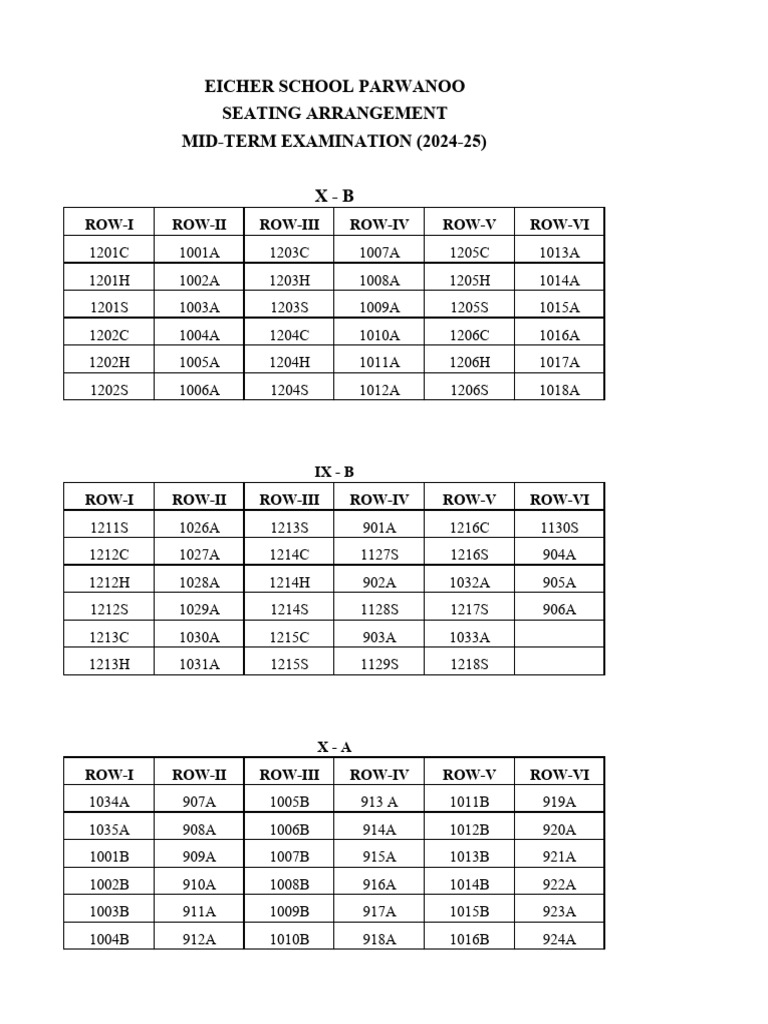 SEATING PLAN(IX-XII)MT-2024-25 | PDF