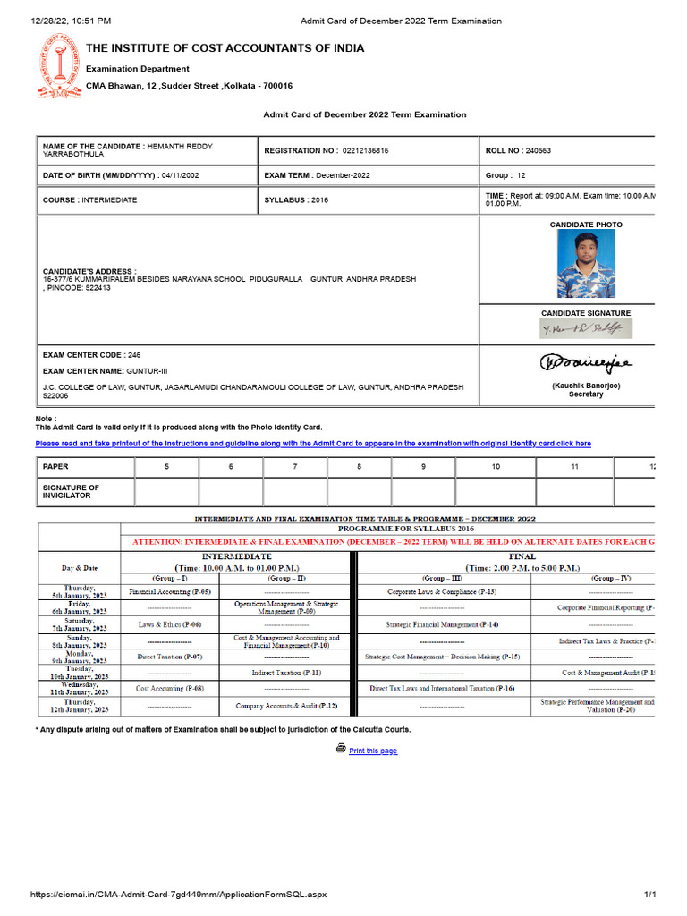 December 2022 CMA Admit Card | PDF | Government | Justice