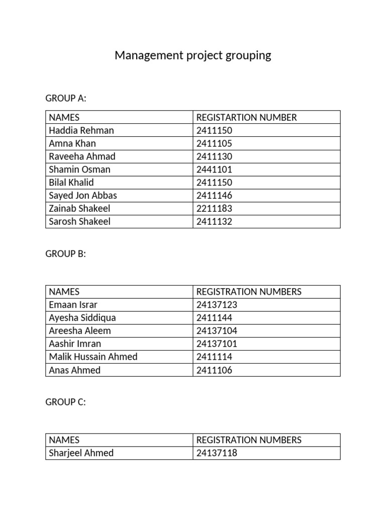 Management Project Grouping | PDF