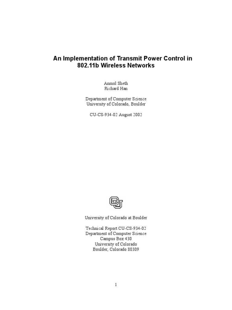 Transmit Power Control in 802.11b Networks | PDF | Transmission Control ...