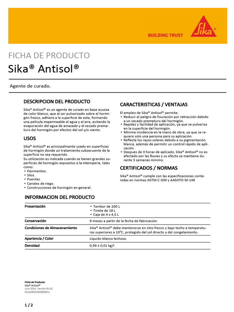 Sika Antisol | PDF | Hormigón