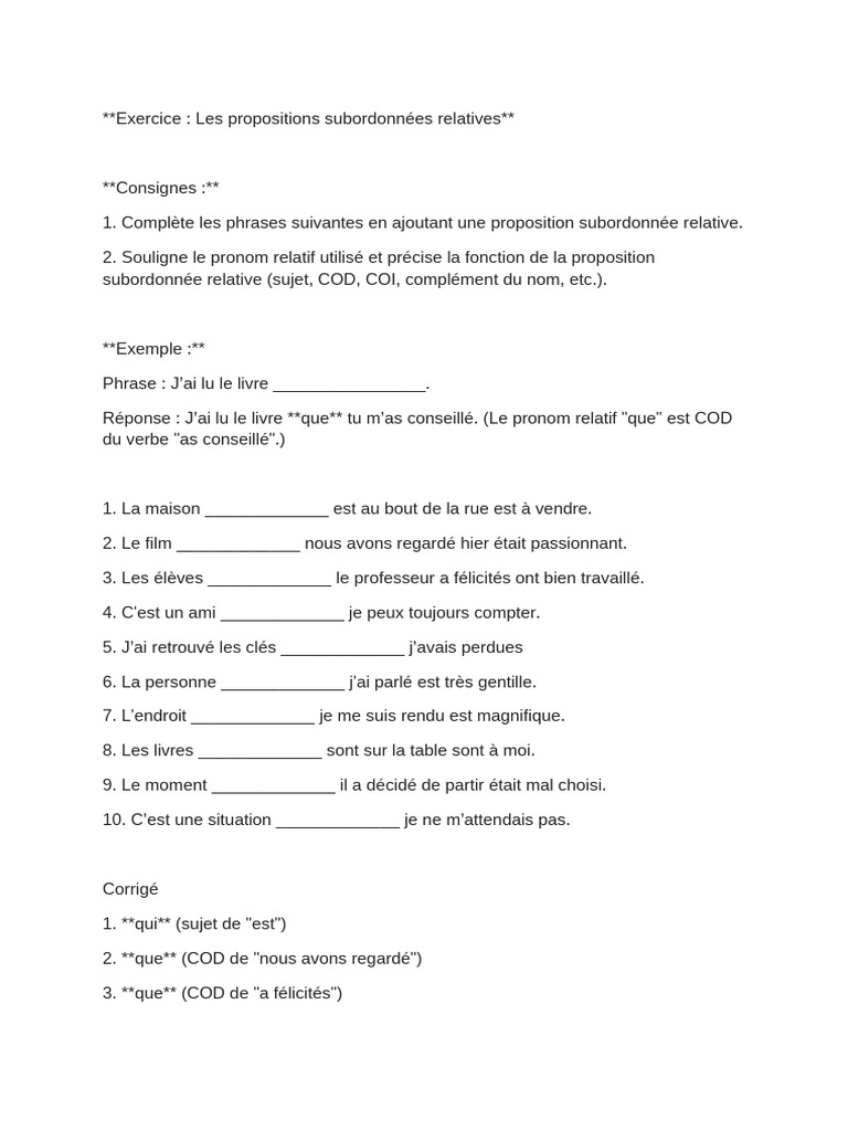 Exercices sur les propositions subordonnées | PDF | Clause | Phrase