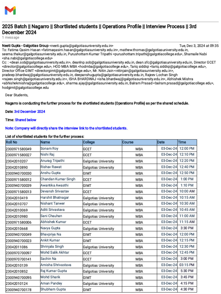 Gmail - 2025 Batch - Nagarro - Shortlisted Students - Operations Profile - Interview Process ...