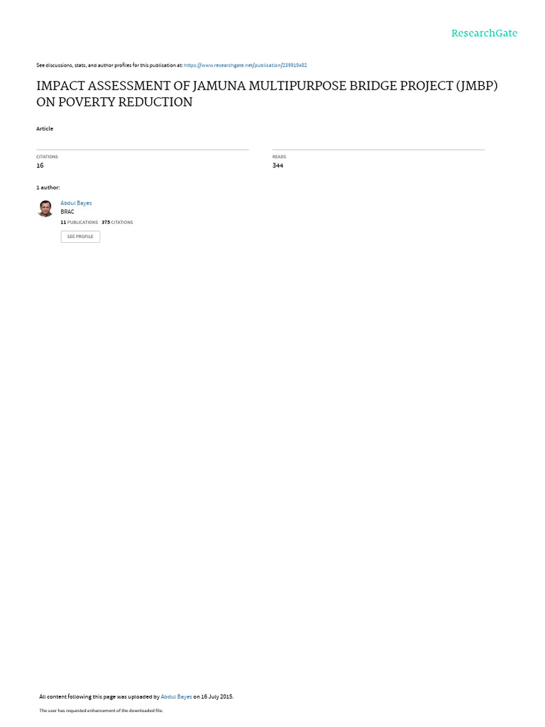 Jamuna Bridge Project Poverty Impact | PDF | Infrastructure | Poverty