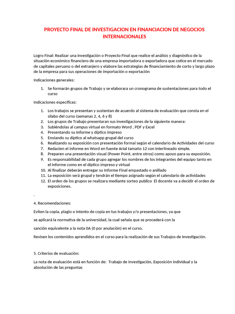 S01 - S1 Estructura Del Proyecto Final en Financiacion de Negocios Internacionales 2024 Peralta ...