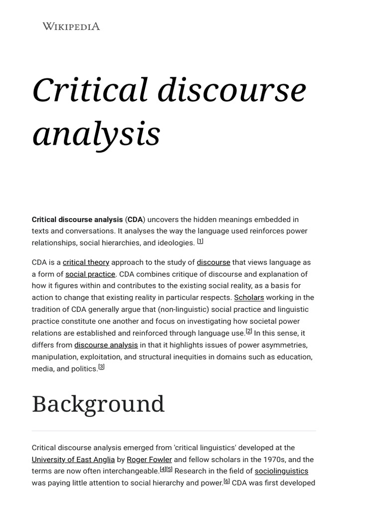 Critical Discourse Analysis - Wikipedia | PDF | Liberal Arts Education ...