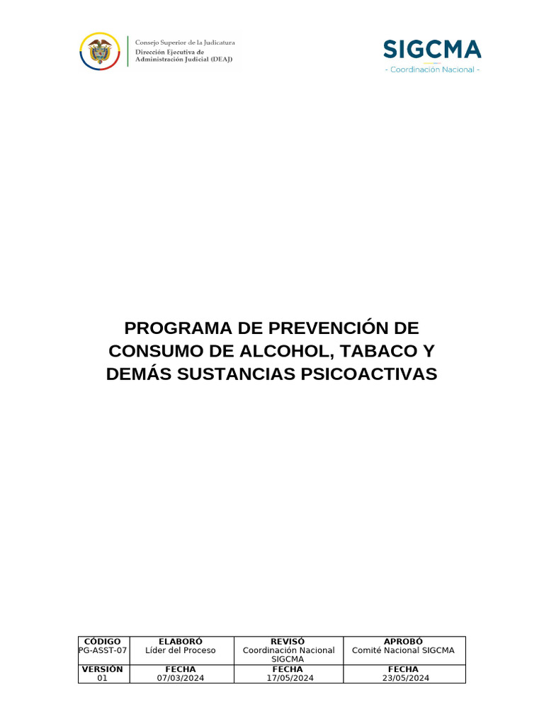 Pg-Asst-07 Programa de Prevención de Consumo de Alcohol, Tabaco y Demás Sustancias Psicoactivas ...