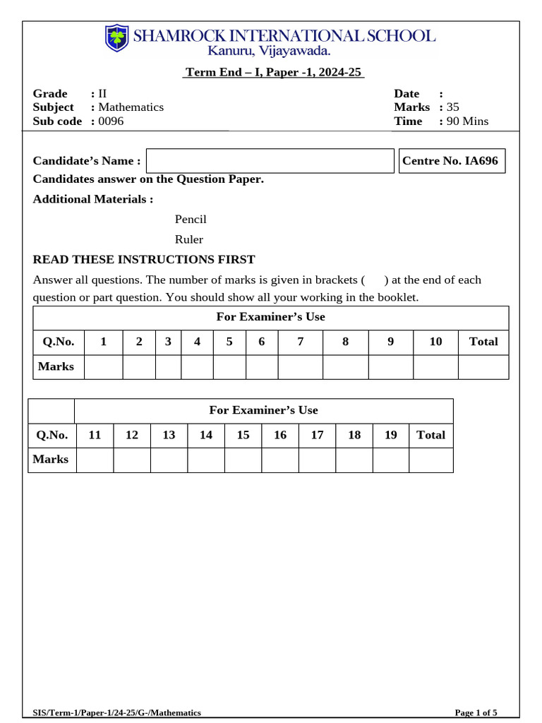 GR 2 Term 1 Paper 1 | PDF | Pattern | Mathematics