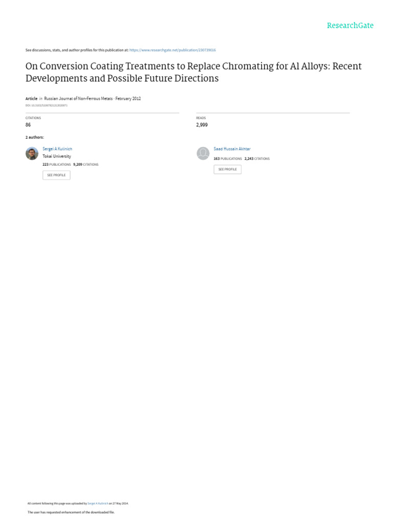 On Conversion Coating Treatments To Replace Chromating | PDF | Building ...