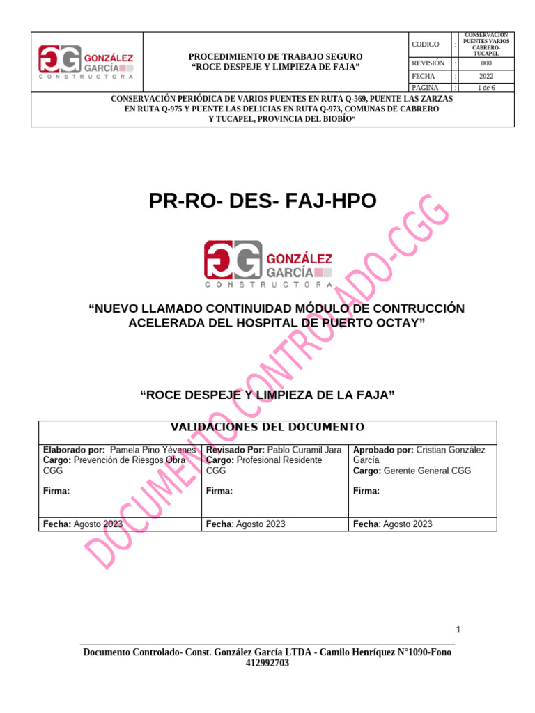 2.- PR-RO-DES-LIM-FA ROCE DESPEJE Y LIMPIEZA DE FAJA | PDF