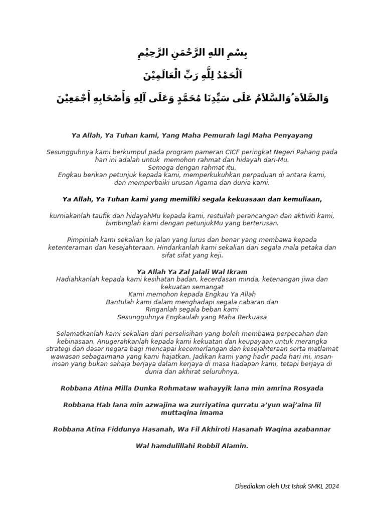 Doa Pameran CICF Negeri Pahang | PDF