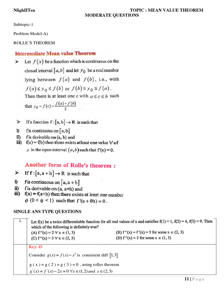 Mean Value Theorem and Rolle's Theorem | PDF | Function (Mathematics ...