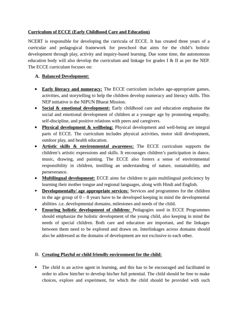 ECCE Curriculum Features or Characteristics | PDF | Teachers | Curriculum