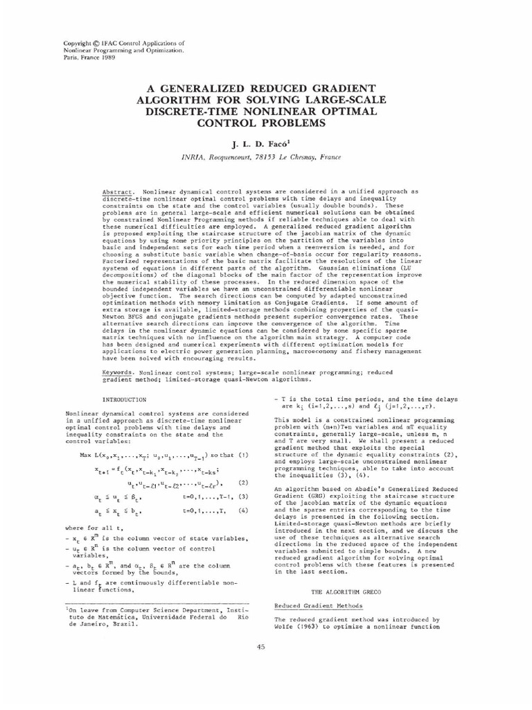 A Generalized Reduced Gradient Algorithm For Solving Large - 1989 - IFAC Proceed | PDF ...