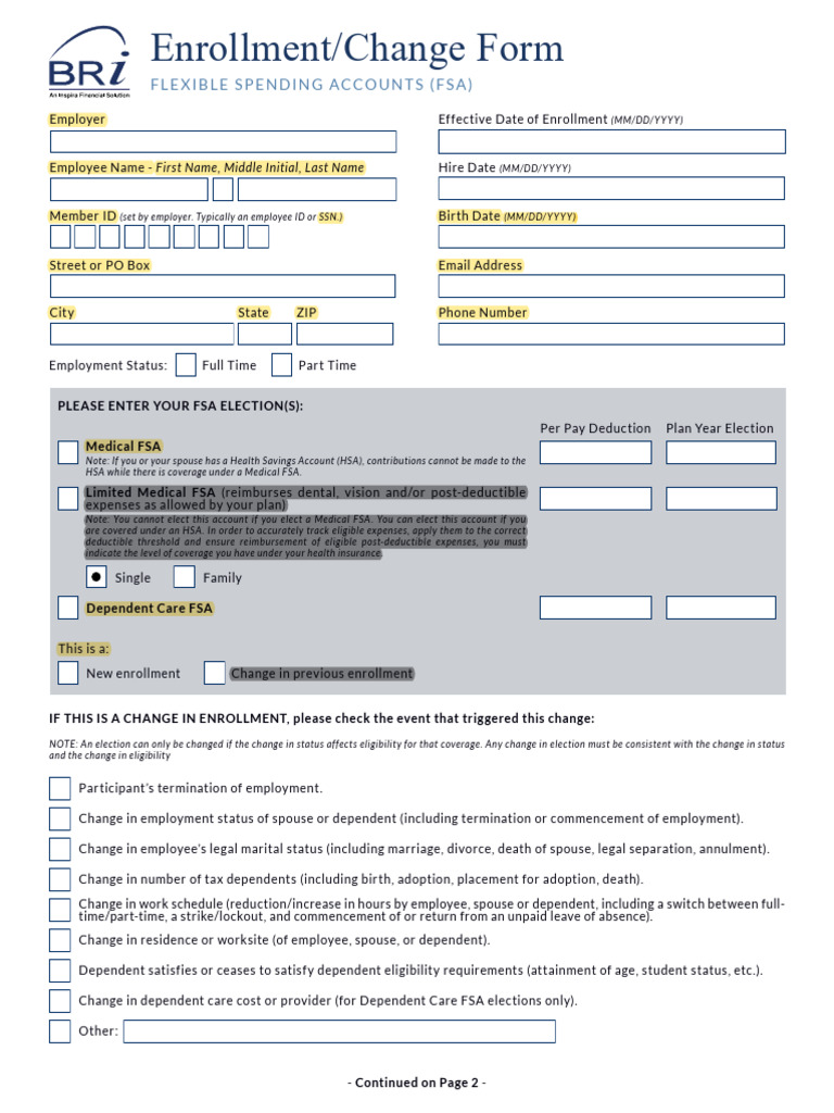 Fsa - Enroll - Change - Form - BRI | PDF | Business | Government Finances
