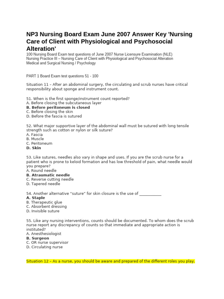 NP3 Nursing Board Exam June 2007 Answer Key | PDF | Surgical Suture | Surgery