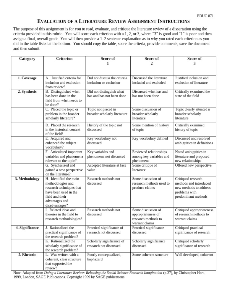 Evaluation of A Literature Review Assignment | PDF | Methodology ...