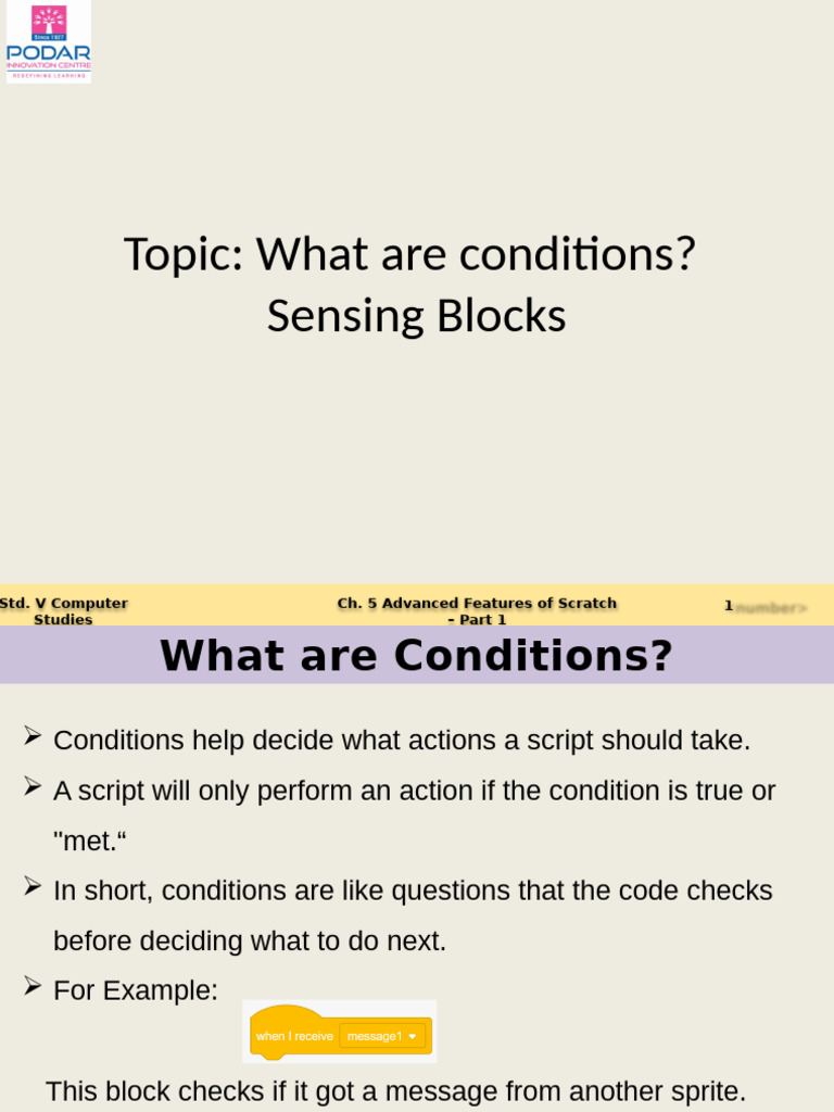 Advanced Scratch Features: Conditions & Blocks | PDF