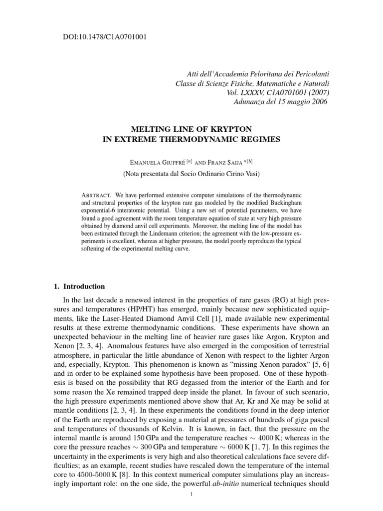 Emanuela Giuffre and Franz Saija - Melting Line of Krypton in Extreme ...