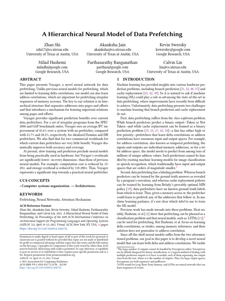 A Hierarchical Neural Model of Data Prefetching | PDF | Artificial Neural Network | Machine Learning