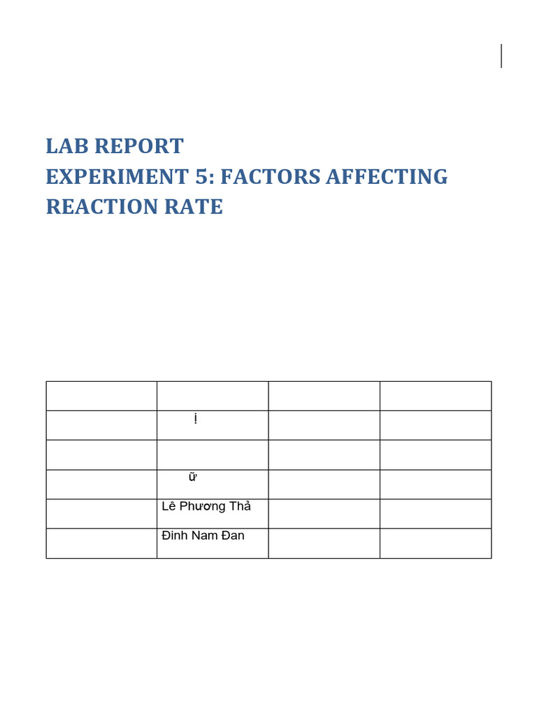 Report Expt. 5 - Factors Affecting Reaction Rate | PDF | Chemical ...