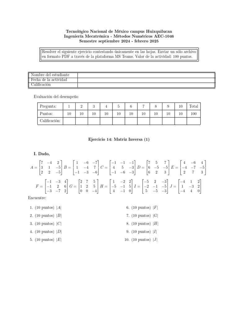 Ejercicio de Matrices Inversas | PDF