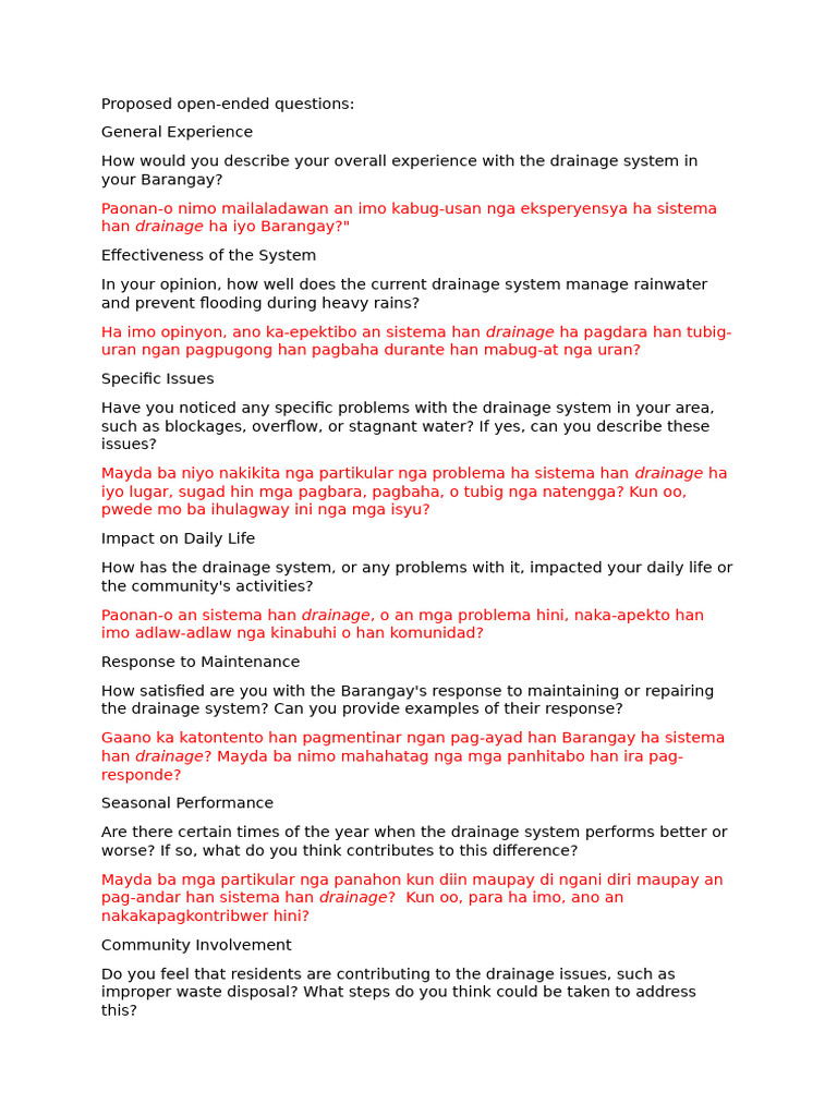 Proposed Open Ended Questions | PDF