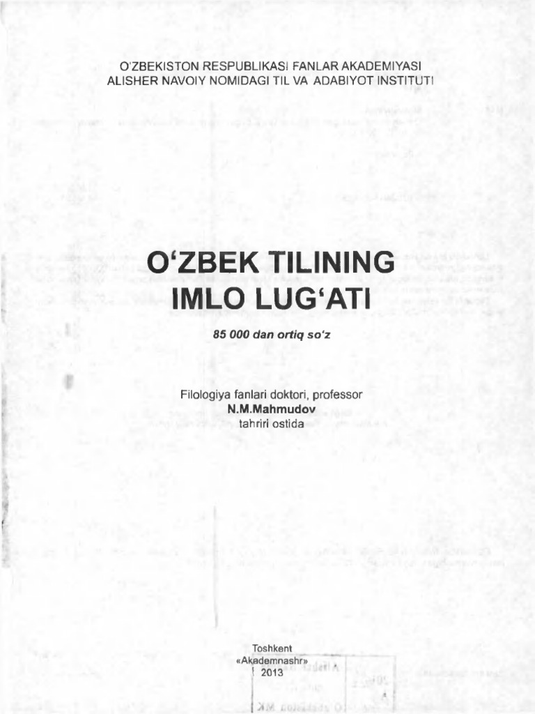 Madvaliev A. O'Zbek Tilining Imlo Lug'Ati | PDF