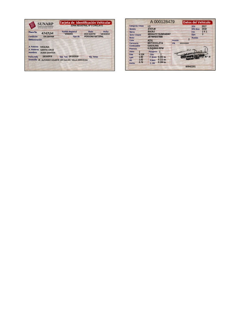 TARJETA VERASTEGUI | PDF | Vehículo de motor | Vehículos terrestres