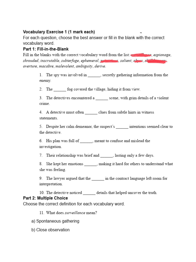 Vocabulary and Grammar Exercises | PDF | Espionage | Detective