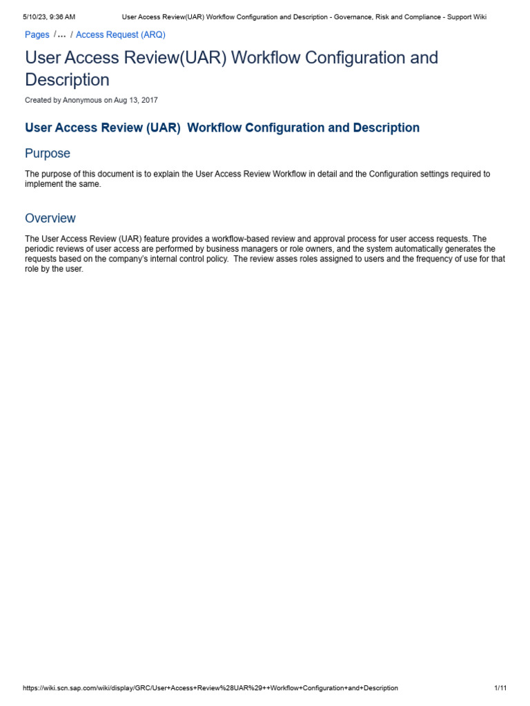 UAR Workflow Configuration Guide | PDF | Wiki | Databases