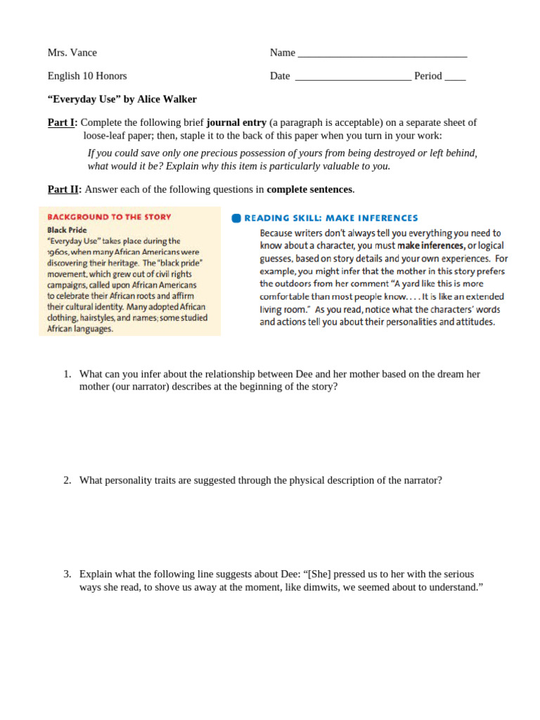 Analyzing "Everyday Use" by Alice Walker | PDF
