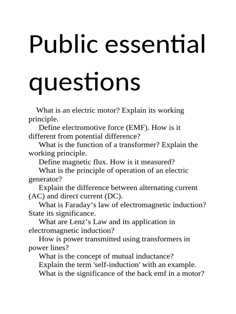Public Essential Questions Class 11 | PDF