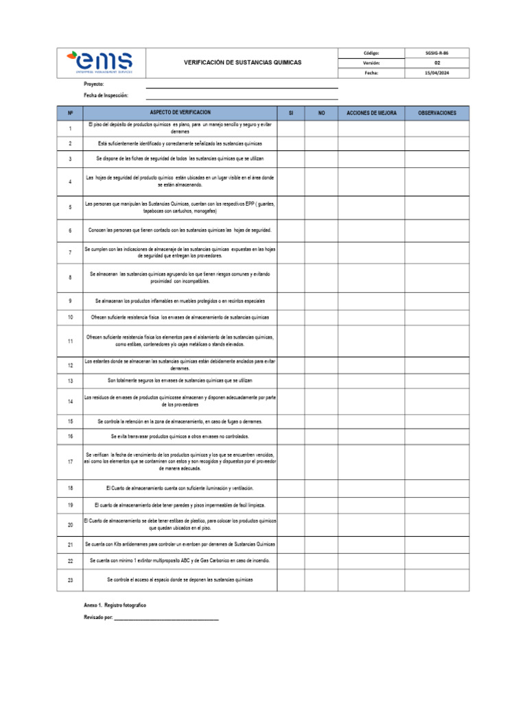 GSIG-R-86 Verificacion Sustancias Quimicas V2 | PDF | Materiales
