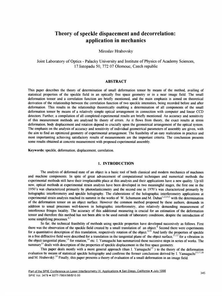 Theory of Speckle Displacement and Decorrelation - Application in ...