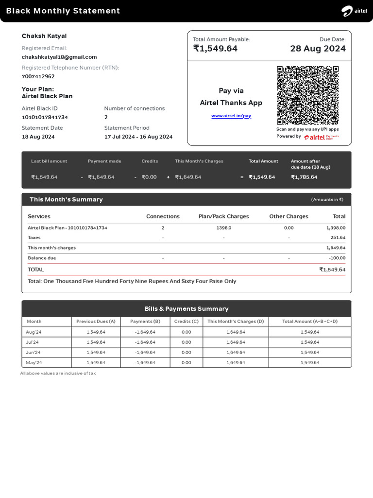 August 2024 Internet Bill | PDF | Credit Card | Cheque