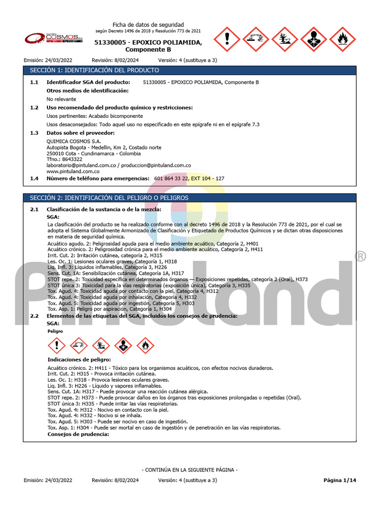 Epoxico Poliamida Componente B | PDF | Química