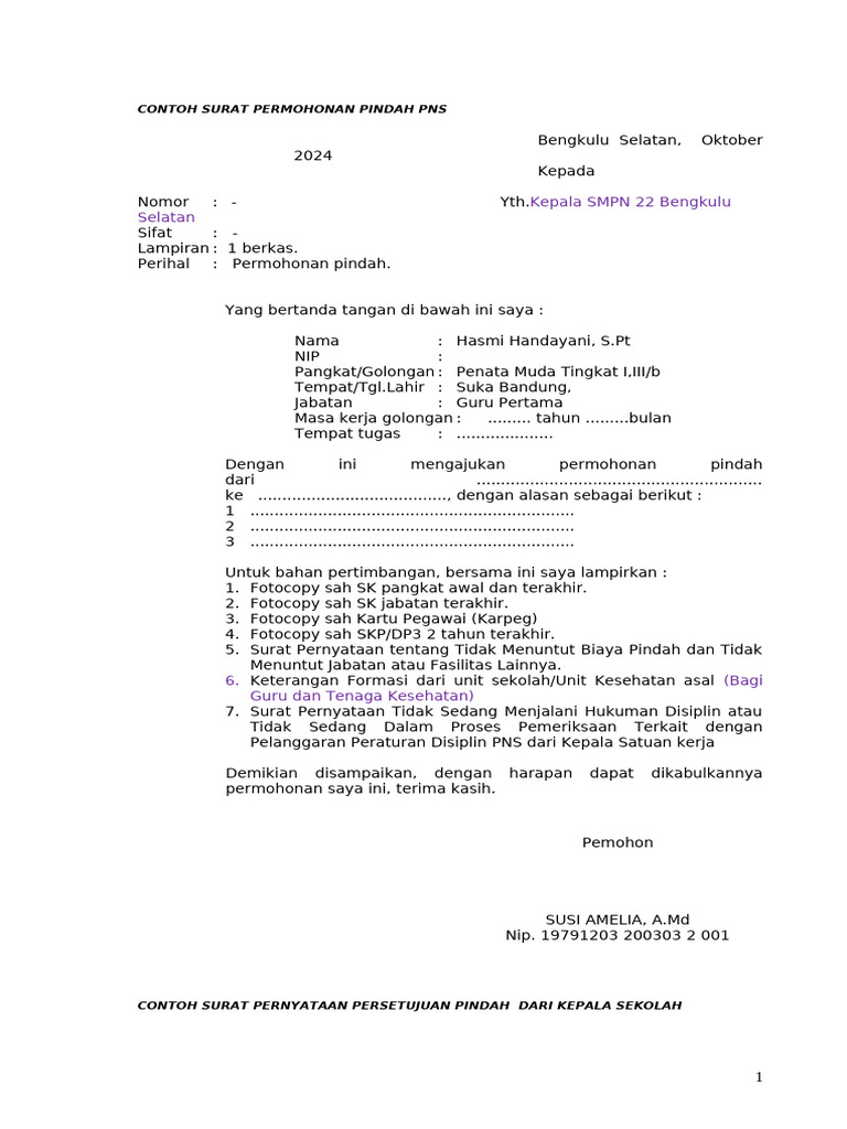 Contoh Format Usul Pindah Tugas | PDF