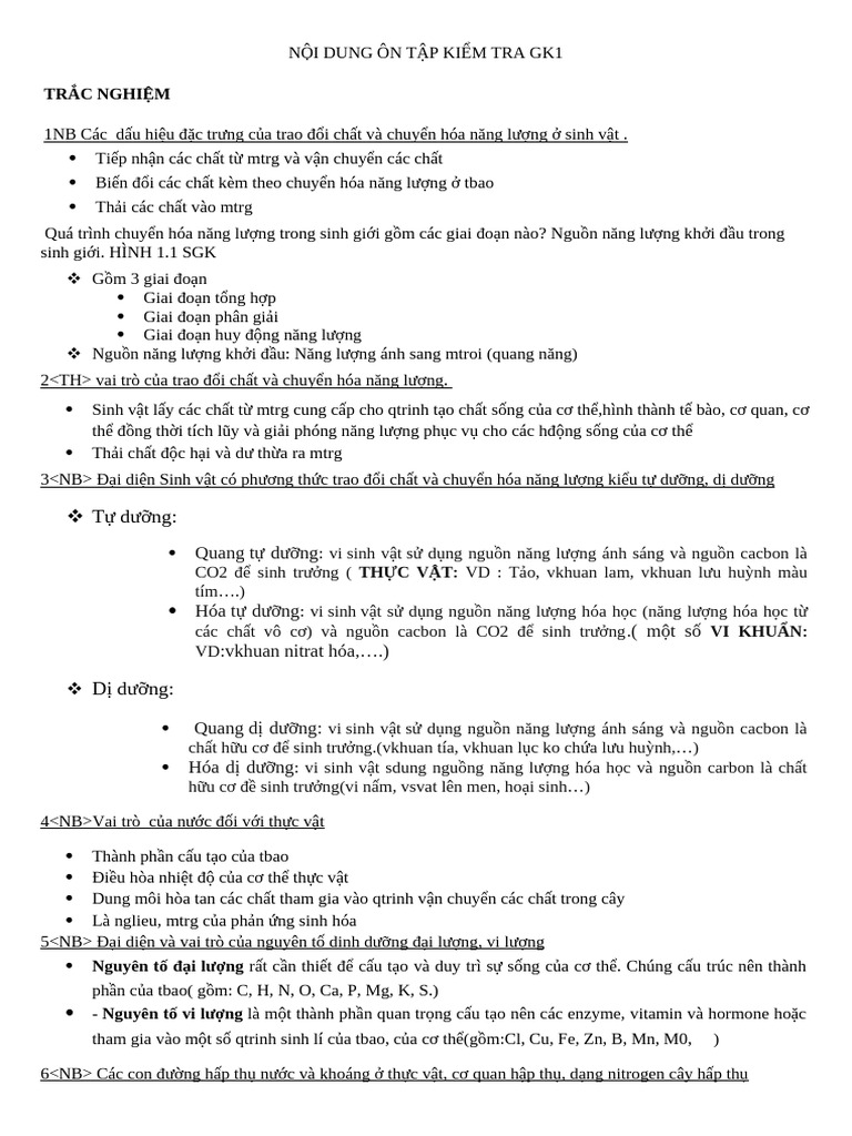 Soan Noi Dung on Tap Ktgk1 Sinh 11 (1) | PDF