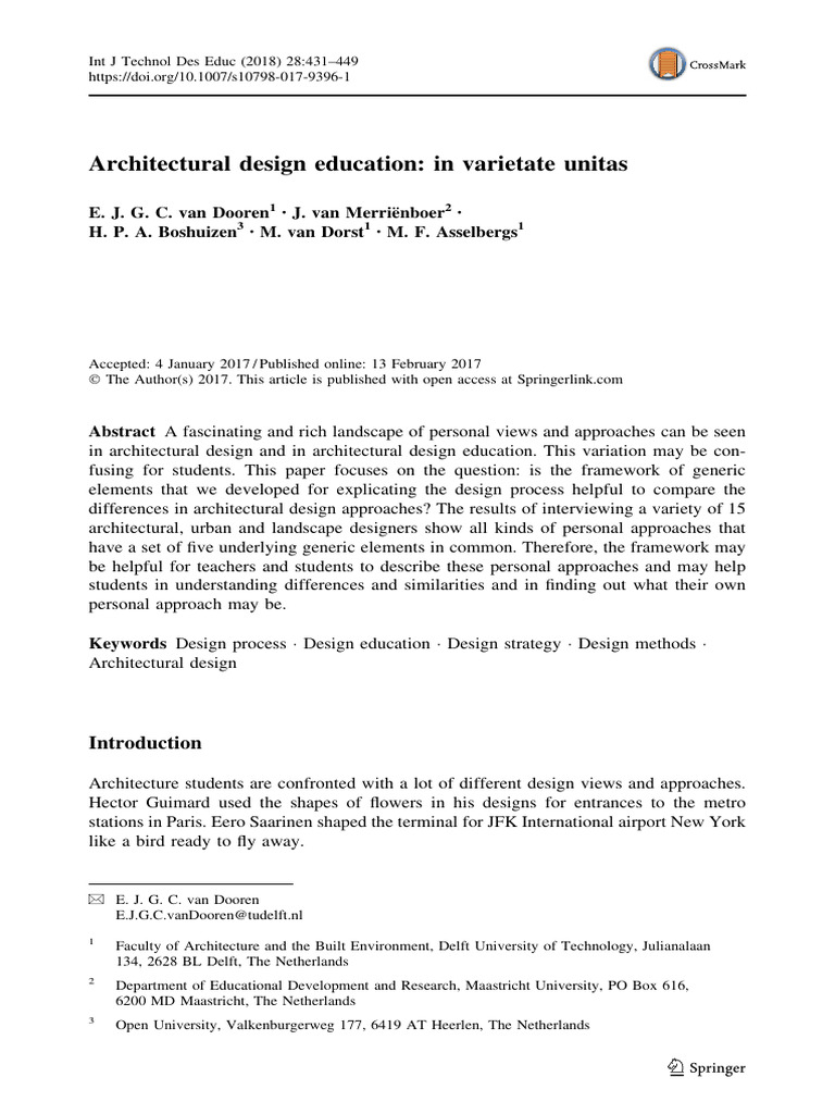 Architectural Design Education in Varietate UnitasInternational Journal of Technology and Design ...