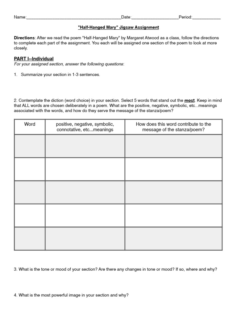 Half-Hanged Mary Jigsaw Assignment Guide | PDF | Poetry