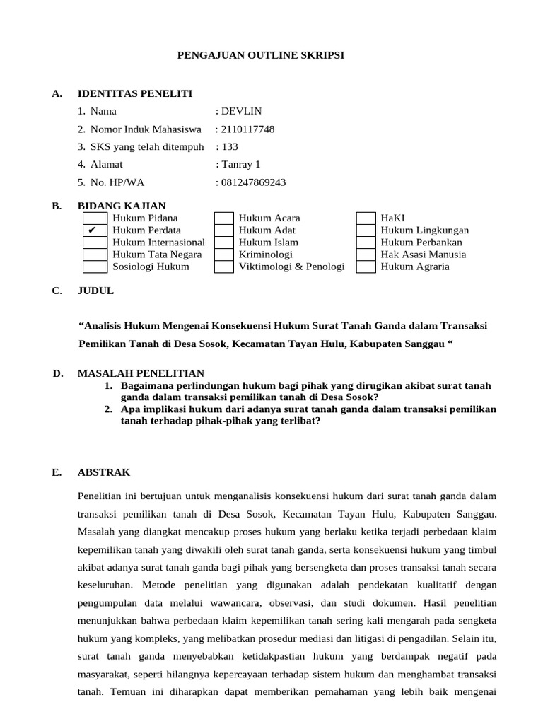 Form - Pengajuan - Outline (1) Devlin | PDF