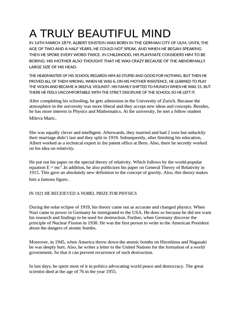 A Truly Beautiful Mind Class 9 | PDF