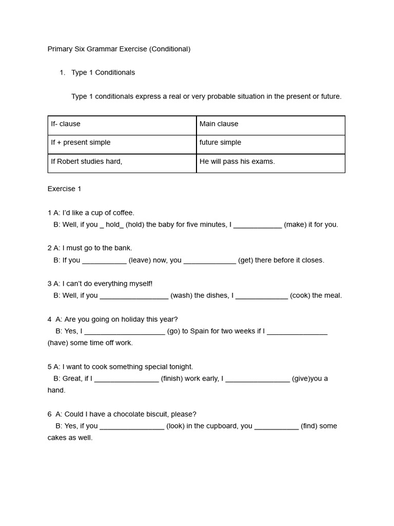 P6 Grammar Exercise (Conditional) +answer (Sharing Version) | PDF | Languages | Foreign Language ...